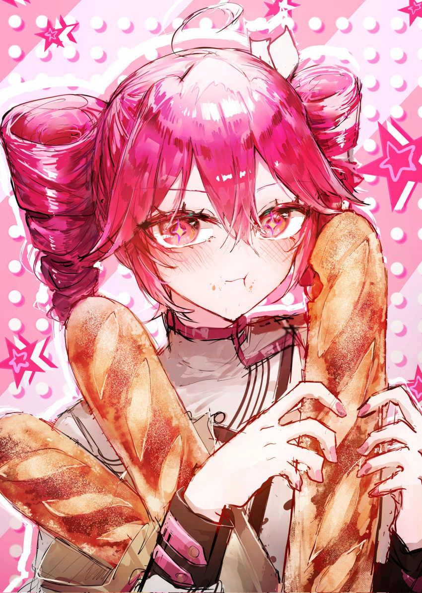 Safebooru - 1girl ahoge baguette black sleeve cuffs bread drill hair fingernails food hair ...