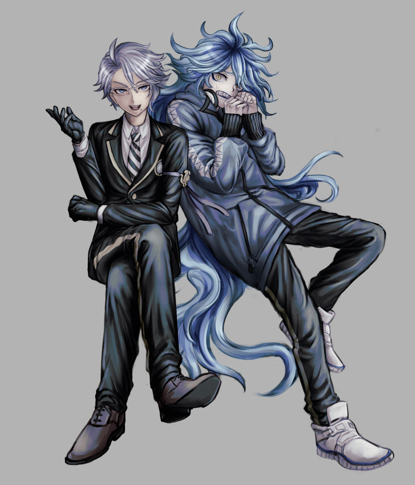 Safebooru - 2boys absurdres azul ashengrotto black gloves blue hair blue jacket commentary ...