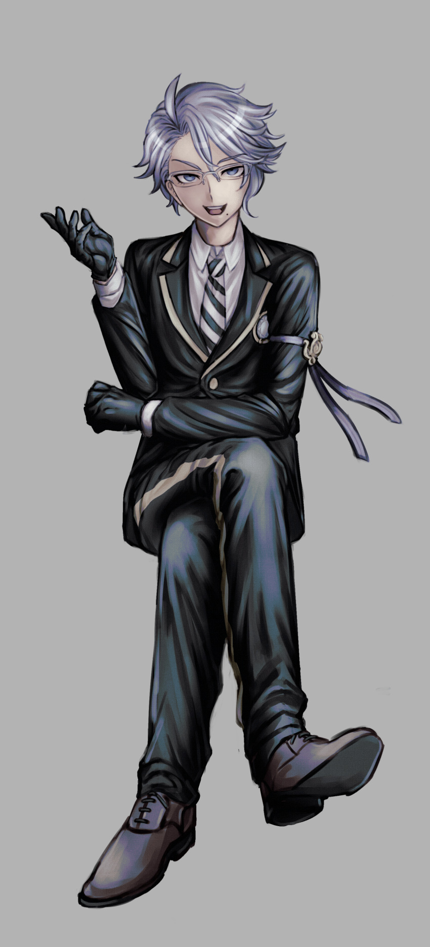 Safebooru - 1boy absurdres azul ashengrotto black gloves commentary request crossed legs glasses ...