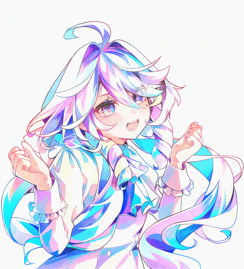 Safebooru - 1girl ahoge alternate costume arms up blue eyes blue hair ...