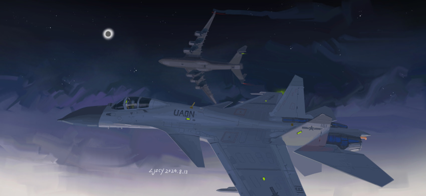 Safebooru - 1other absurdres aircraft airplane clouds dated eclipse ...