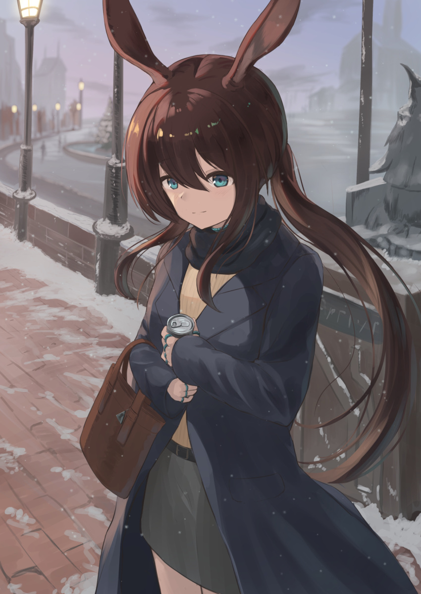 Safebooru - 1girl akabane hibame amiya (arknights) animal ears aqua eyes arknights bag belt ...