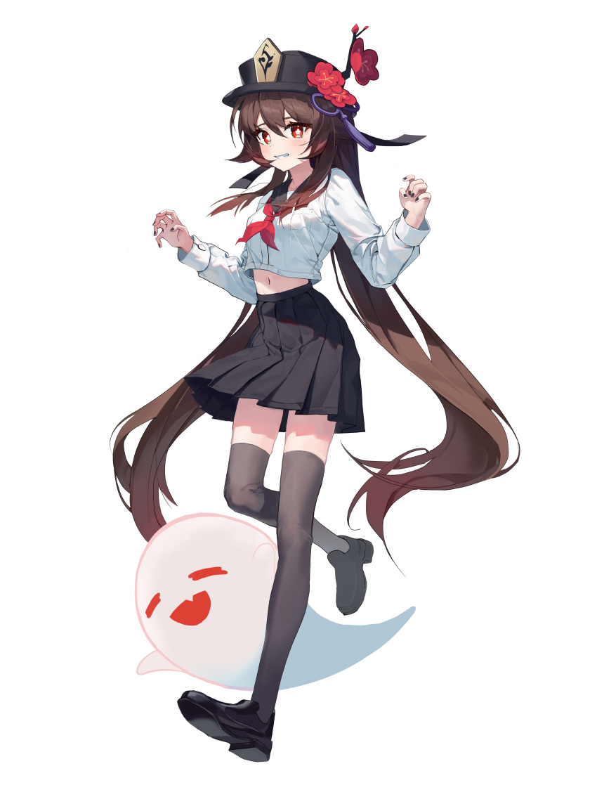 Safebooru - 1girl absurdres black footwear black hat black skirt black thighhighs breasts brown ...