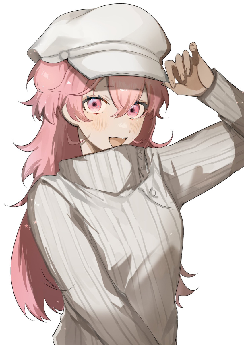Safebooru - 1girl blush hair between eyes hand on headwear hat highres itohari9951 long hair ...
