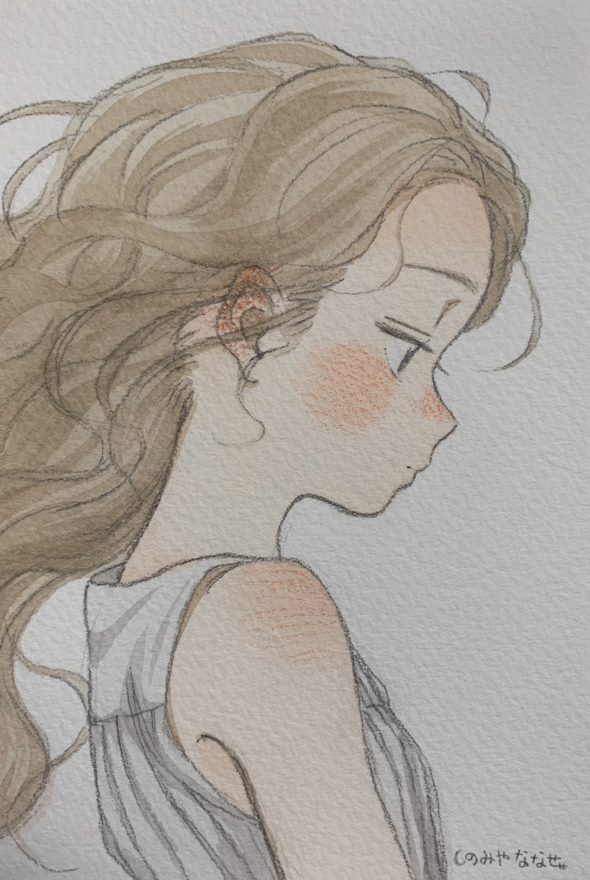 Safebooru - 1girl absurdres artist name bare shoulders brown hair from side highres long hair ...