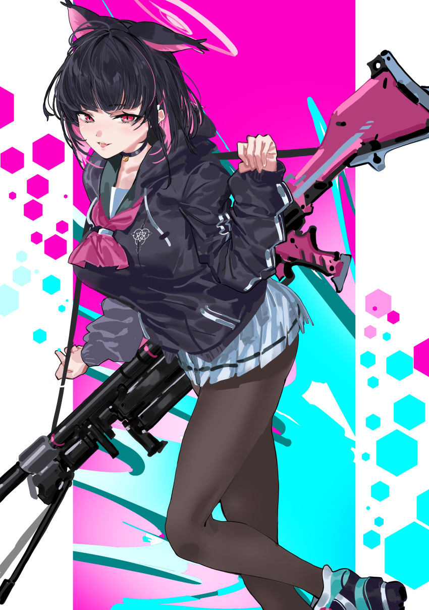 Safebooru - 1girl absurdres animal ears black hair black hoodie black ...