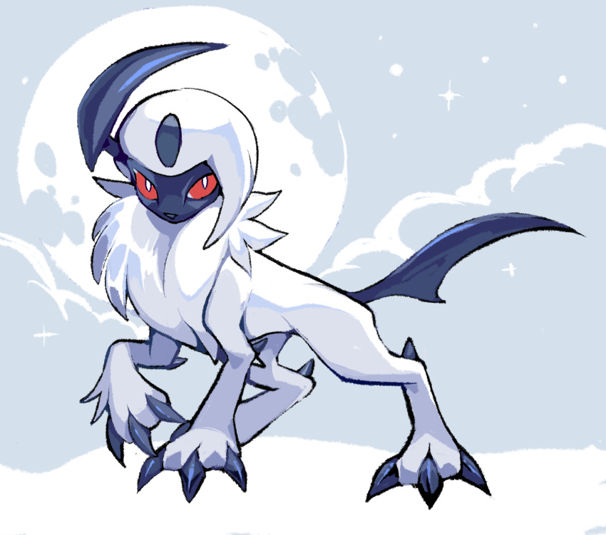 Safebooru - absol animal focus bright pupils claws clouds full body full moon highres horns moon ...