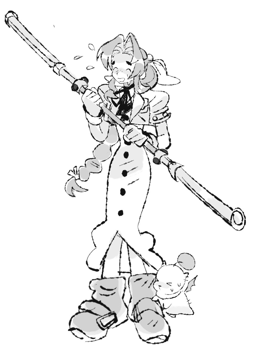 Safebooru - 1girl aerith gainsborough bangle boots bracelet braid braided ponytail buttons ...