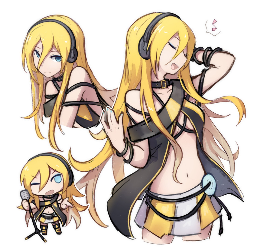Safebooru - 1girl black shirt blonde hair blue eyes cd chibi choker flapper shirt headset ...
