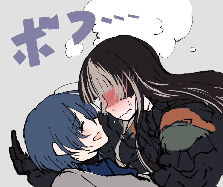 Safebooru - 2girls black dress black gloves black hair blue hair brown hair charisma break ...