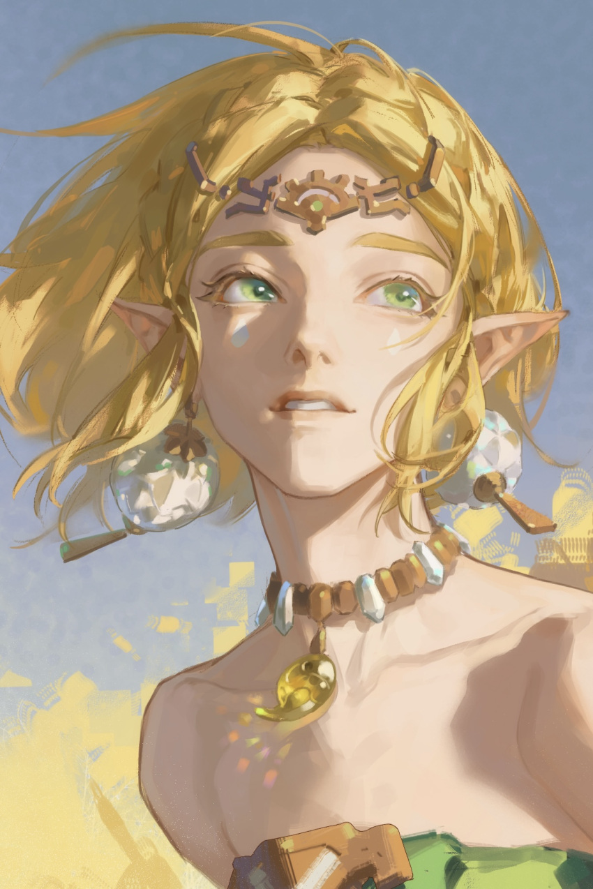 Safebooru - 1girl animal ears bare shoulders blonde hair circlet commentary dress green eyes ...