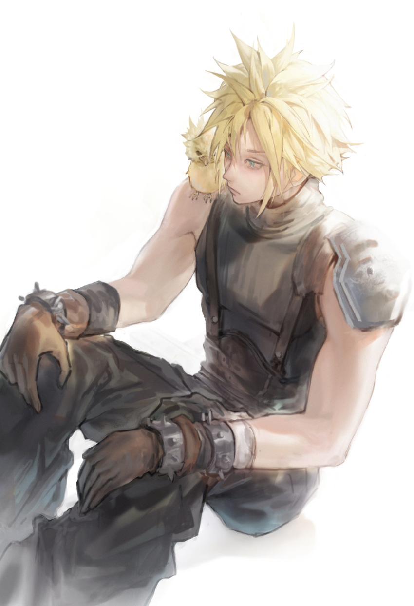 Safebooru - 1boy absurdres animal on shoulder aqua eyes armor baggy pants bandaged arm bandages ...