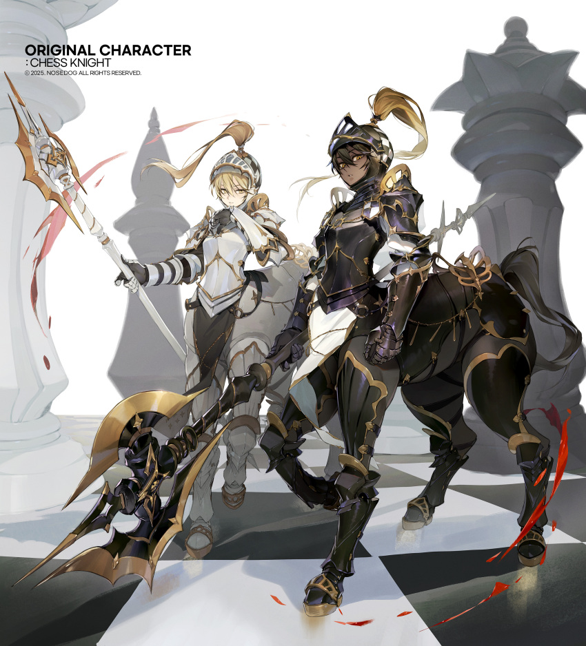 Safebooru - absurdres armor armored gloves black hair blonde hair breastplate centaur checkered ...