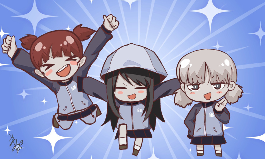 Safebooru - 3girls aki (girls und panzer) black skirt blue jacket blush ...