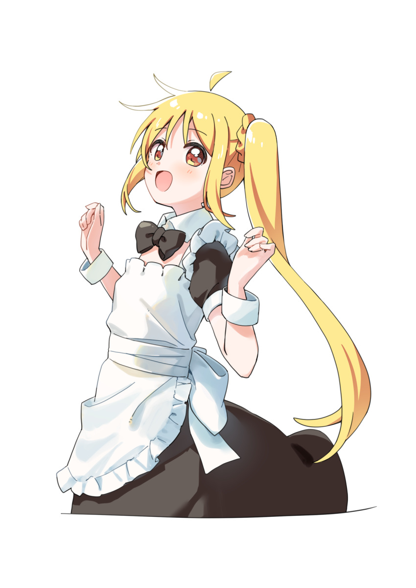 Safebooru - 1girl :d ahoge alternate costume bare arms black bow black bowtie blonde hair bocchi ...