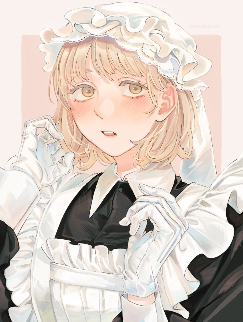 Safebooru - 1girl alt text alternate costume apron black dress blonde hair blush dress dungeon ...