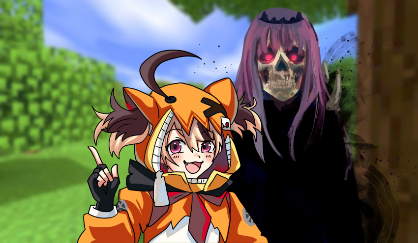 Safebooru - 2girls absurdres animal ear hood black gloves blonde hair ...