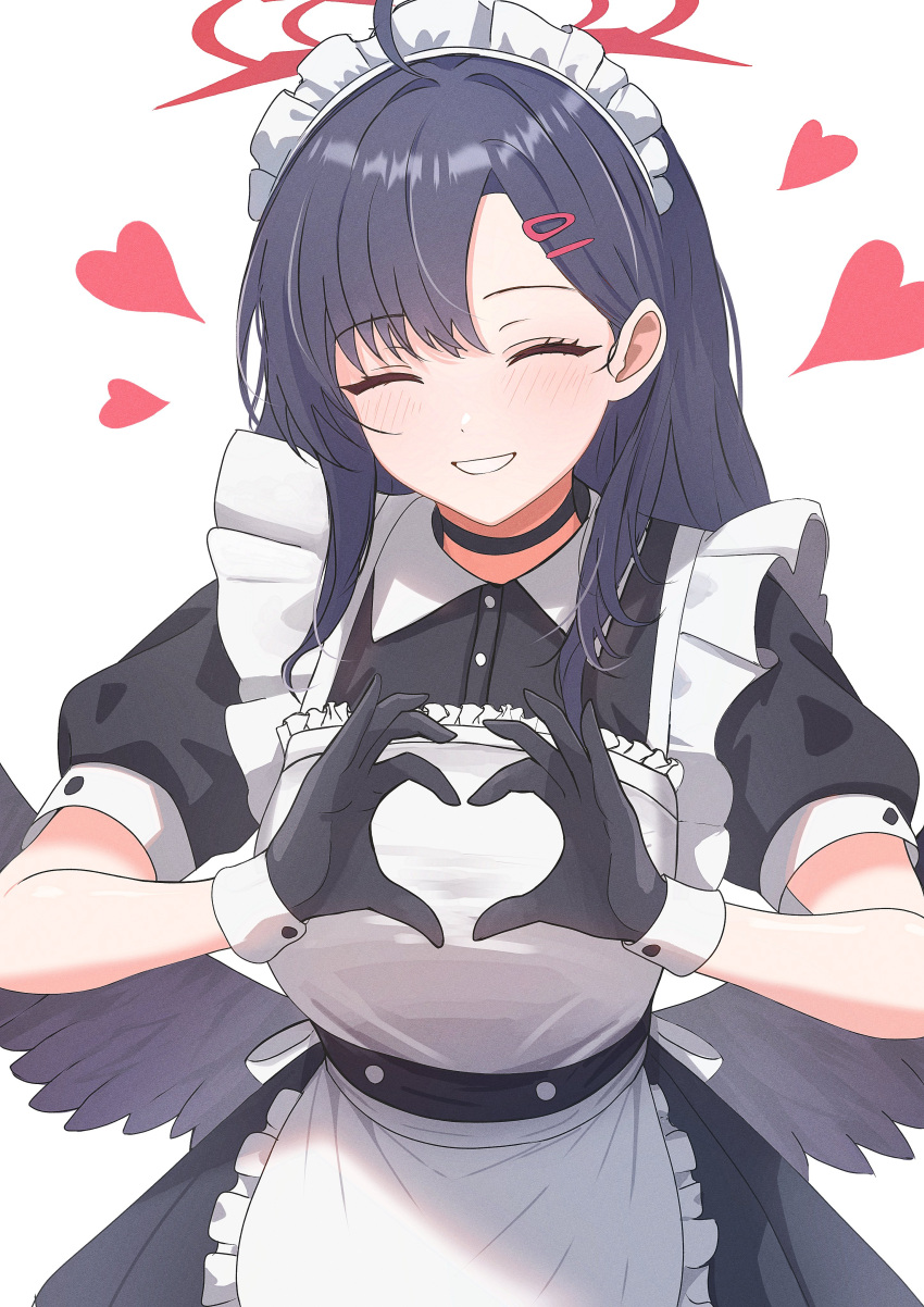 Safebooru - 1girl absurdres alternate costume apron black choker black wings blue archive choker ...