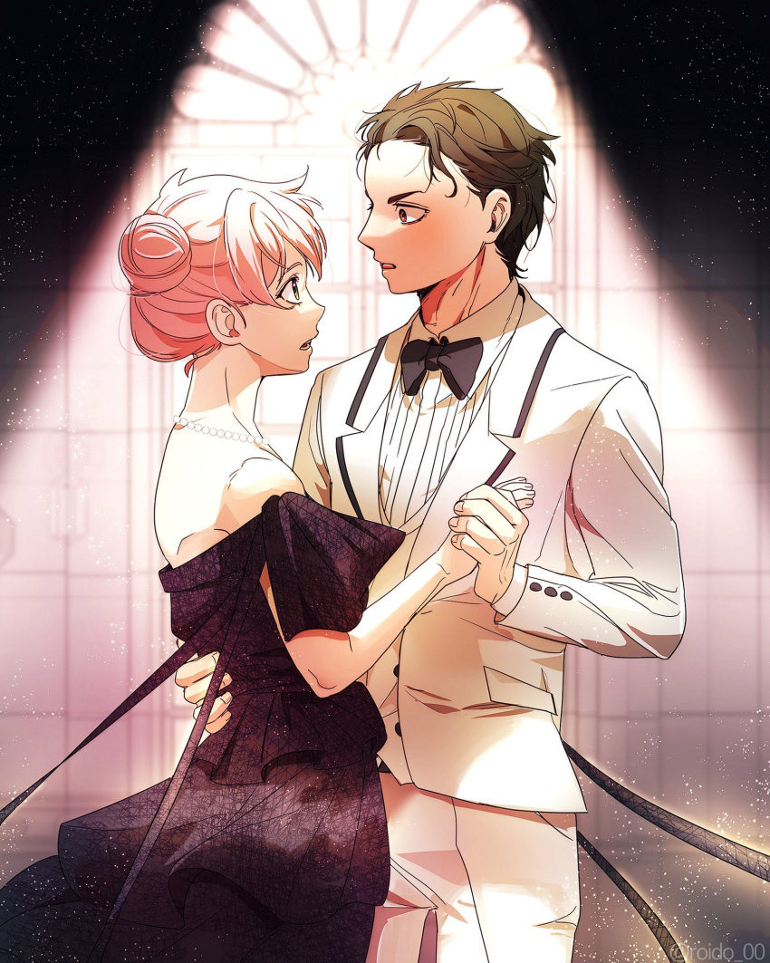 Safebooru - 1boy 1girl aged up anya (spy x family) bead necklace beads black bow black bowtie ...