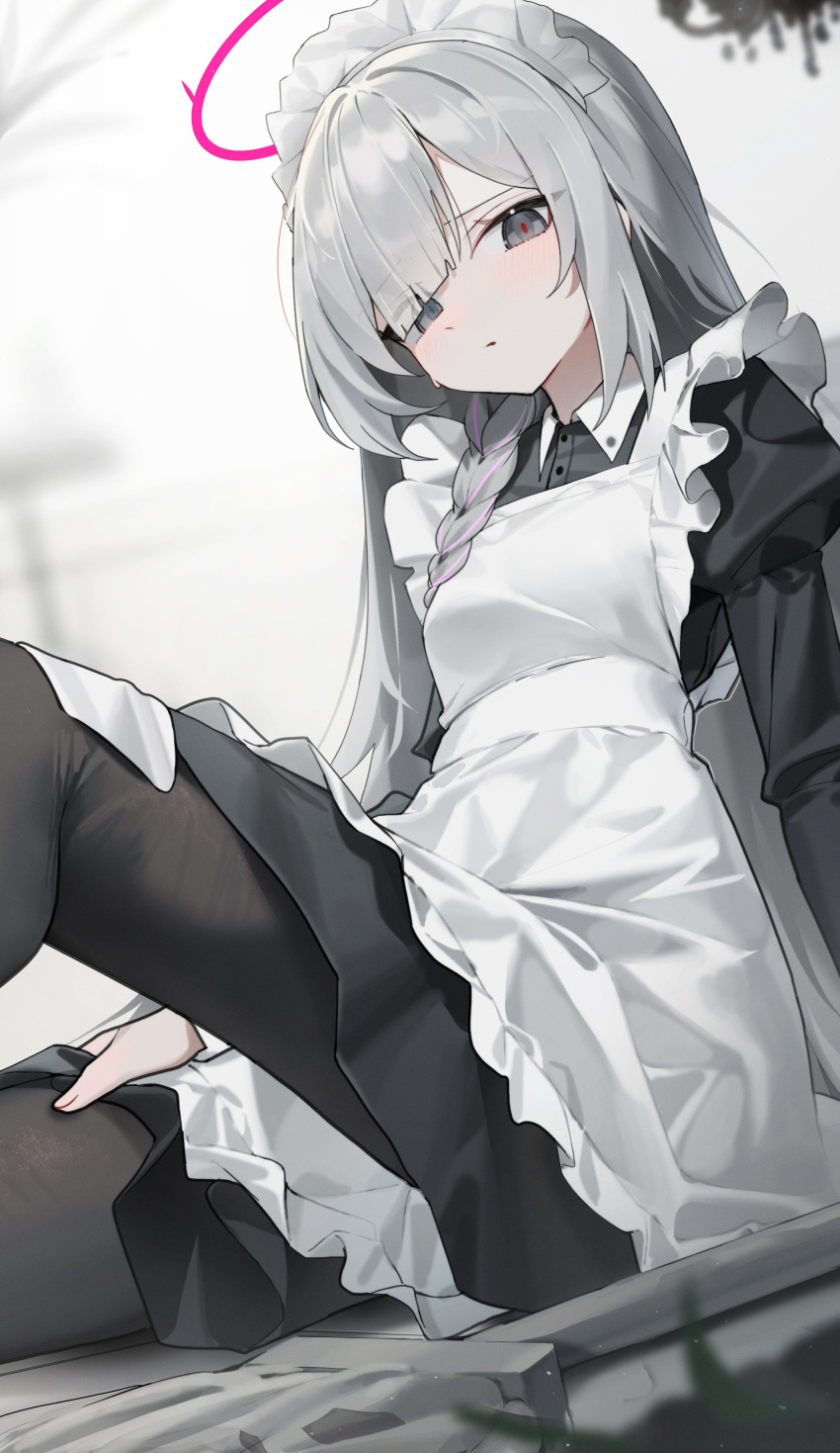 Safebooru - 1girl absurdres alternate costume apron black eyes black pantyhose blue archive ...