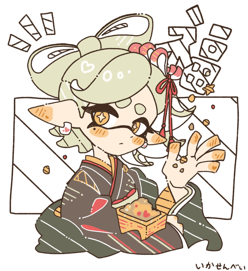 Safebooru - 1girl arm up black kimono bow-shaped hair closed mouth ...