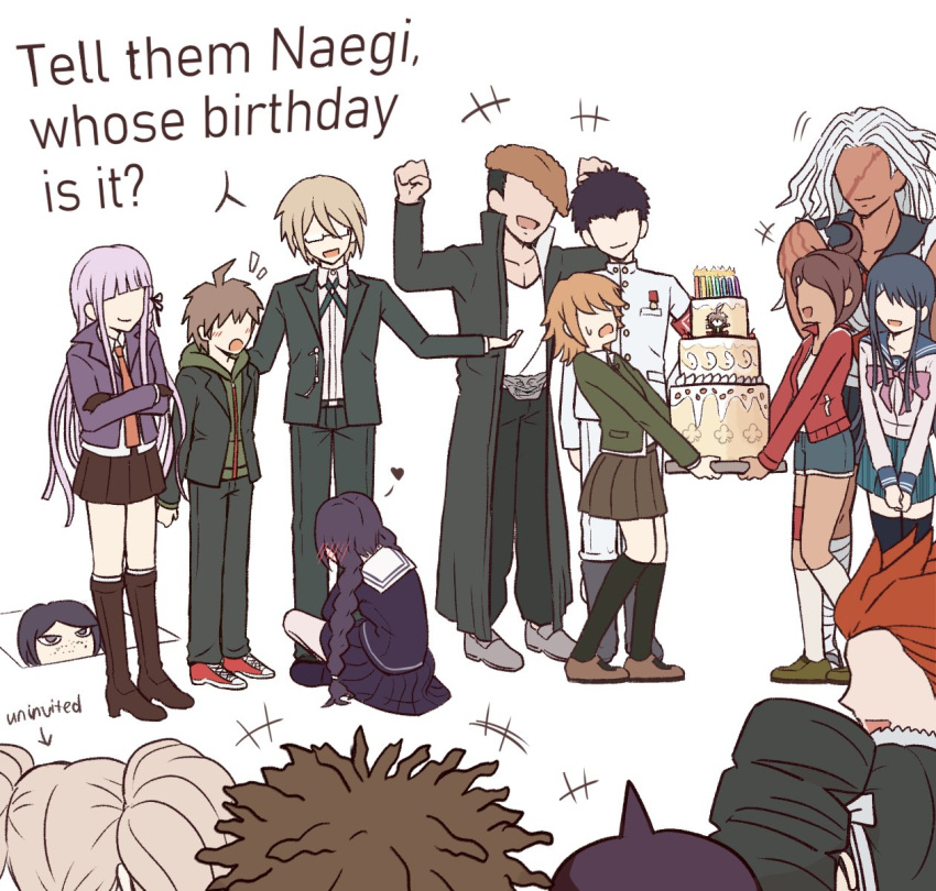 Safebooru - +++ 6+boys 6+girls :d ahoge asahina aoi birthday birthday cake black footwear black ...