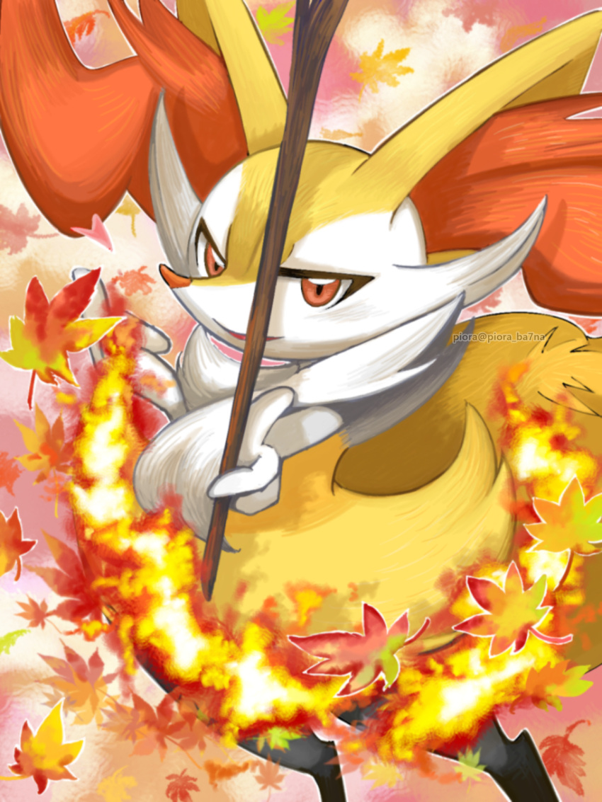 Safebooru - 1other animal ears autumn leaves braixen commentary request ...