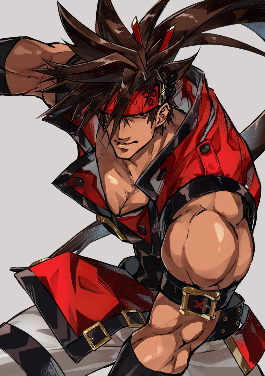 Safebooru - 1boy absurdres arm belt belt brown hair guilty gear headband highres long hair male ...