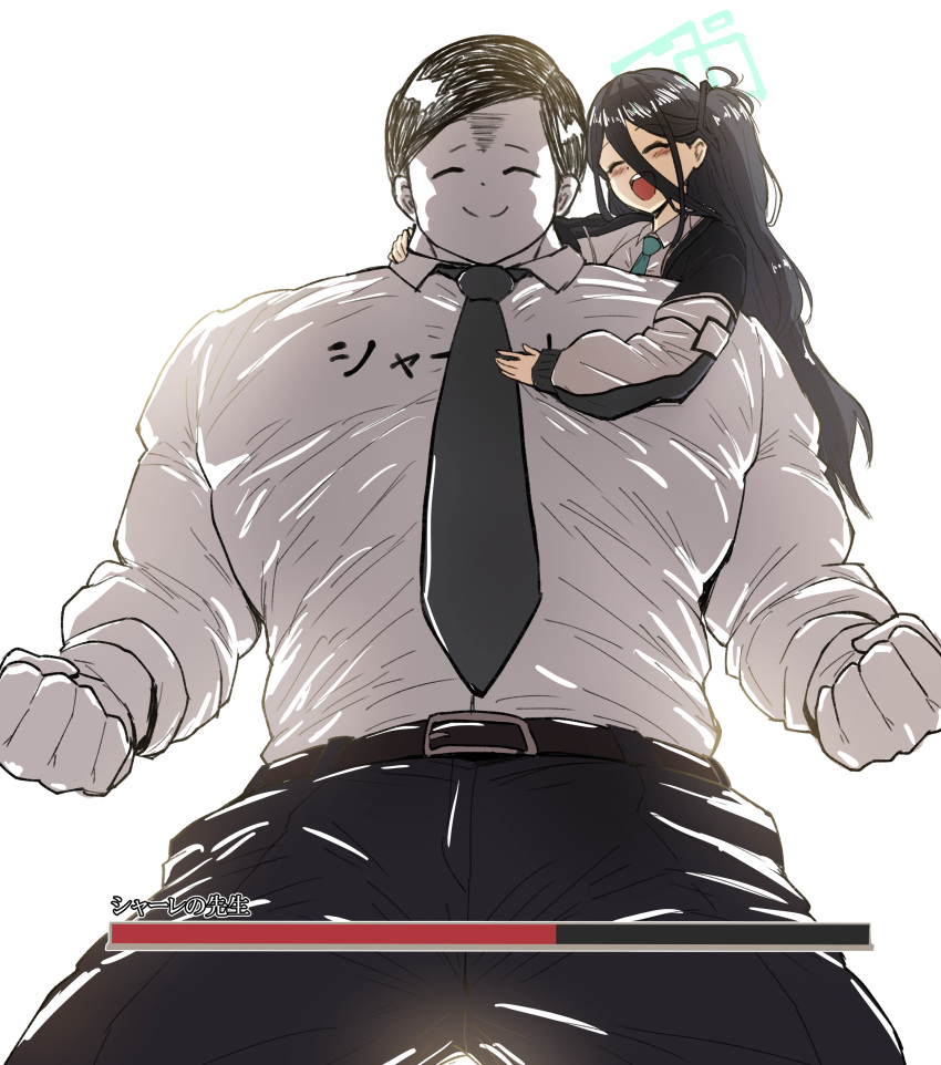 Safebooru - 1boy 1girl absurdres aqua halo aris (blue archive) black hair black necktie black ...