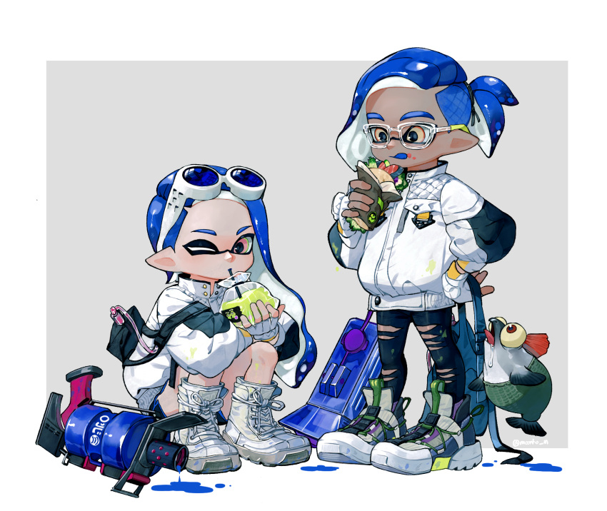 Safebooru - .52 gal (splatoon) 1boy 1girl :q asymmetrical bangs black ...
