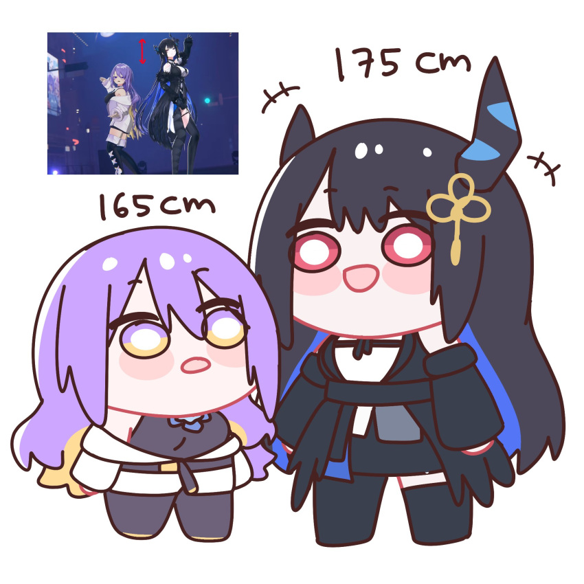 Safebooru - 2girls asymmetrical horns black hair blonde hair blue hair ...