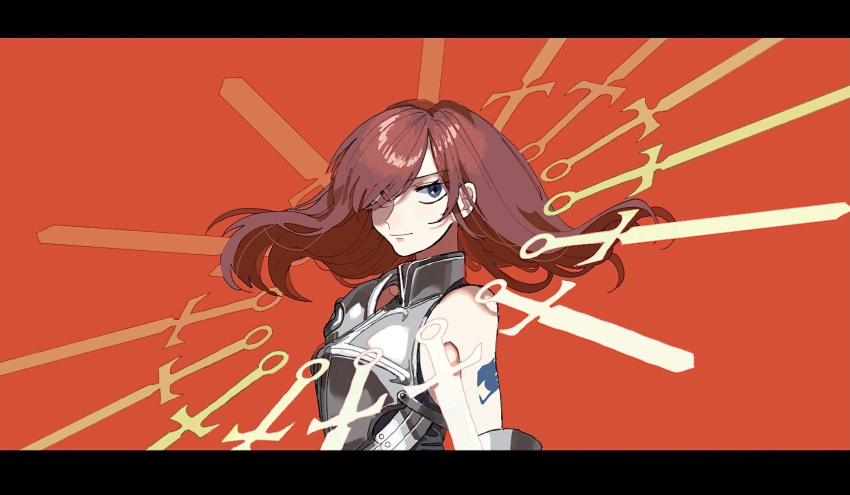 Safebooru - 1girl arm tattoo armor blue eyes blue tattoo breastplate closed mouth commentary ...