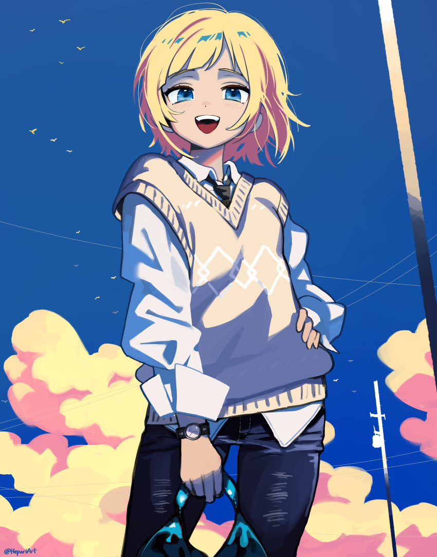 Safebooru - 1girl absurdres black necktie blonde hair blue eyes collared shirt colored inner ...