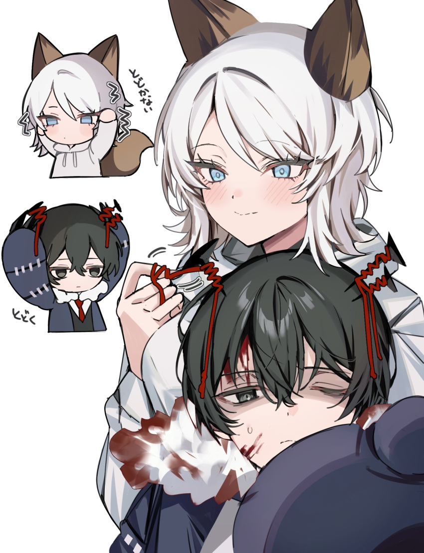Safebooru - 1boy 1girl animal ears black eyes black hair blood blood on ...