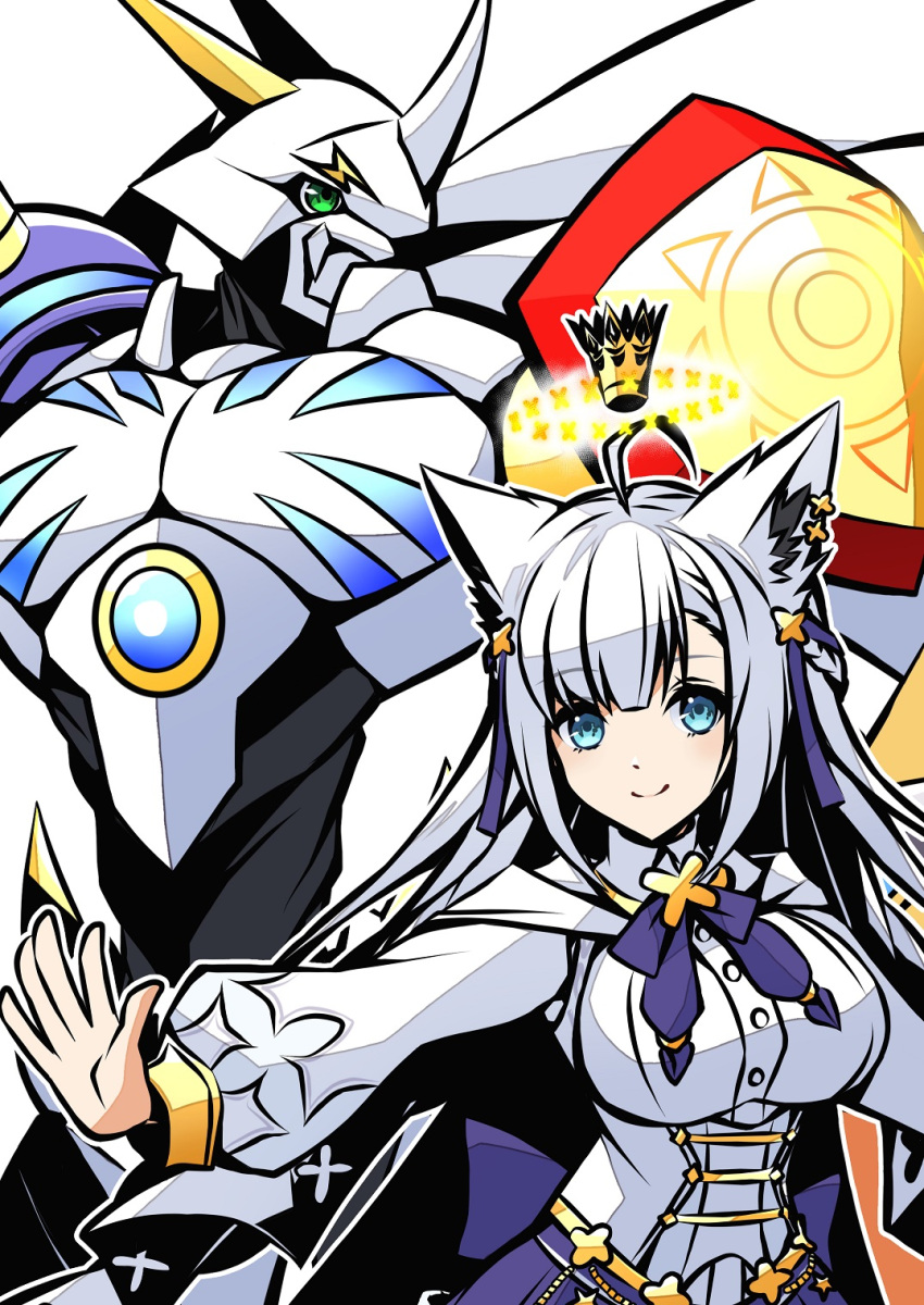 Safebooru - 1girl animal ears armor blue eyes breasts crossover crown ...