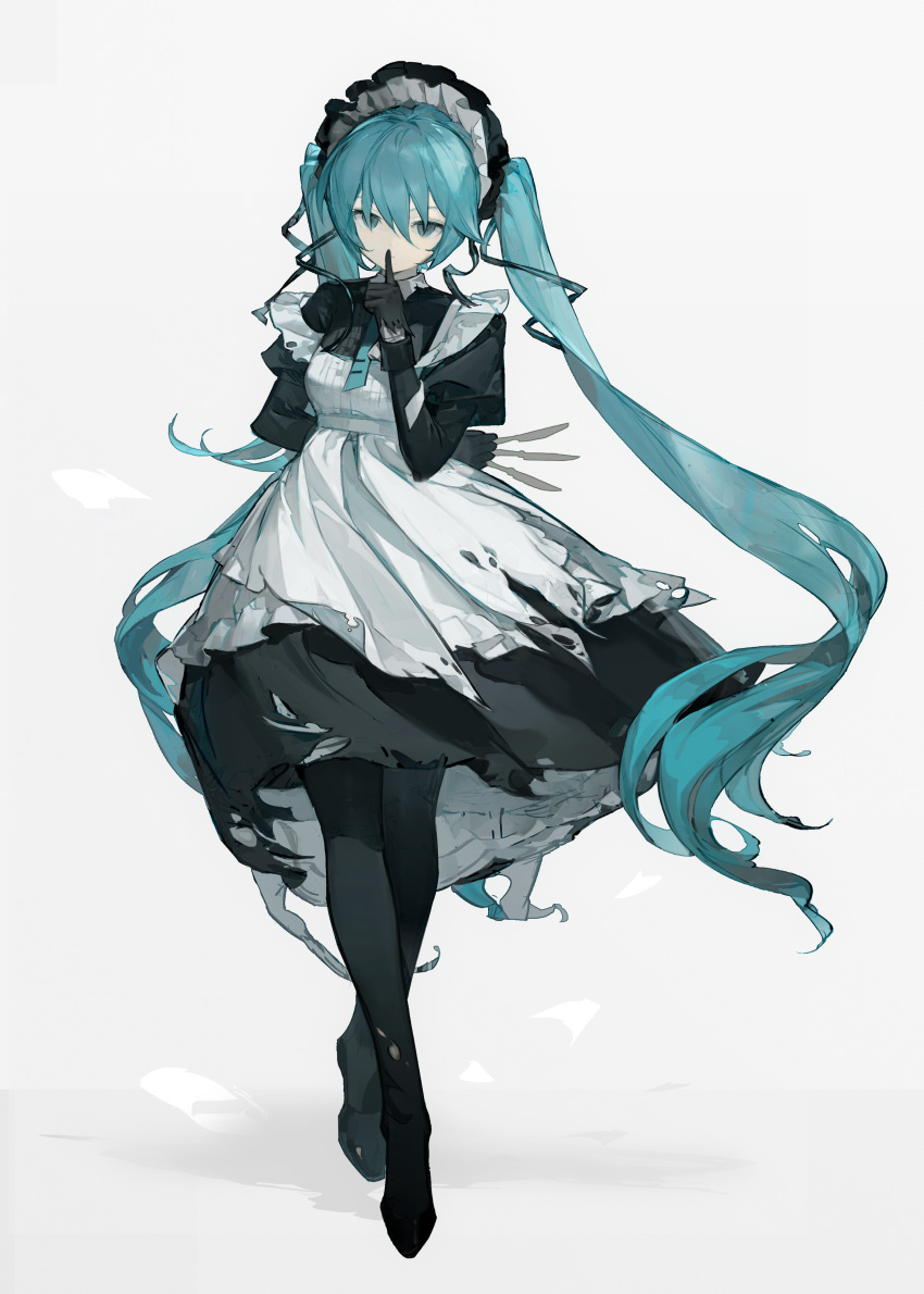 Safebooru - 1girl absurdres alternate costume apron aqua eyes aqua hair aqua necktie arm behind ...