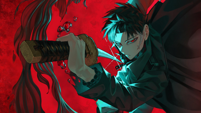 Safebooru - 1boy black hair black jacket enten (sword) fish flying fish ...