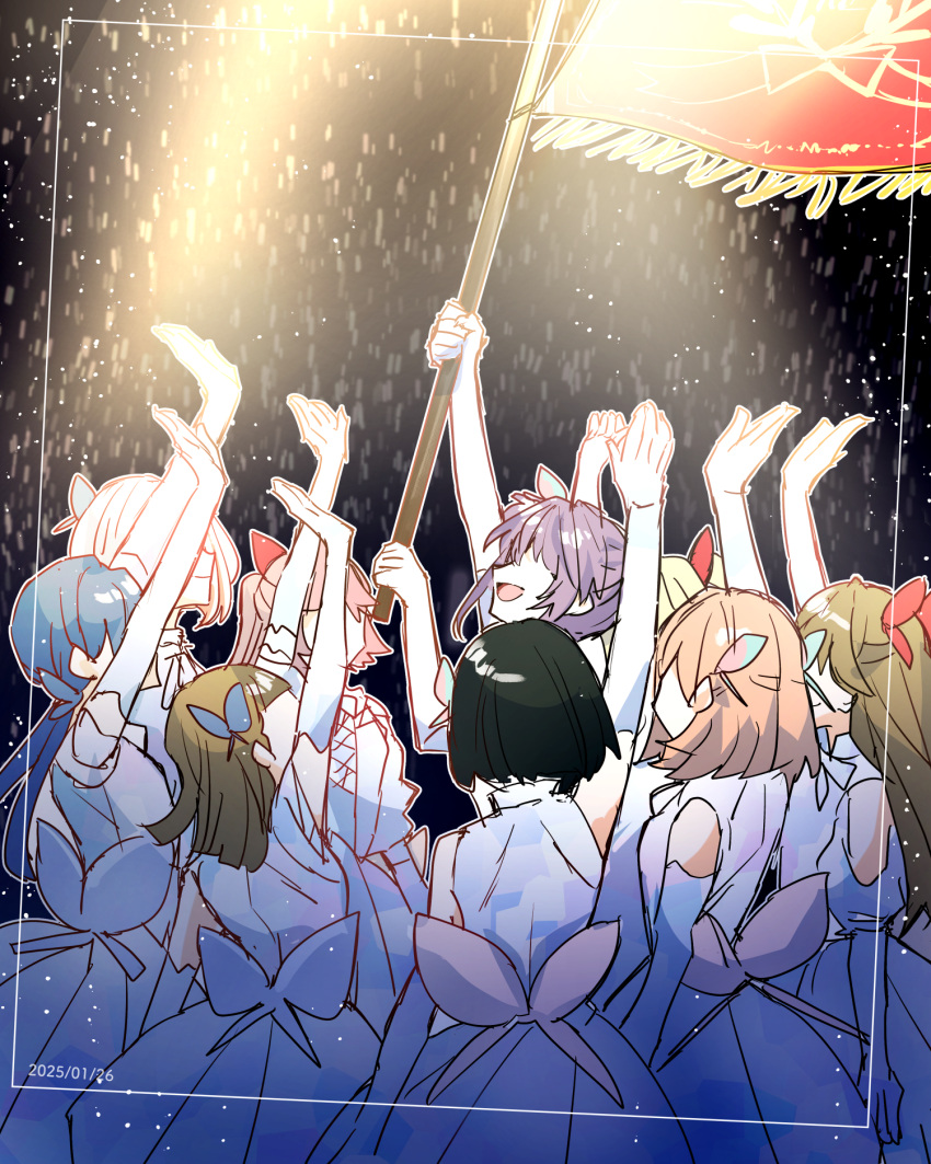 Safebooru - 6+girls :d anyoji hime arm up aurora flower (love live!) black hair blonde hair blue ...