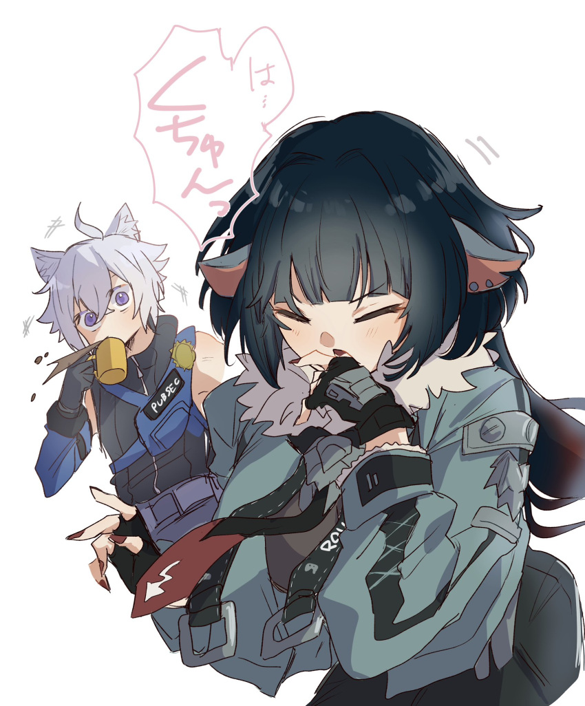 Safebooru - 1boy 1girl animal ear fluff animal ears black gloves black hair blush cat boy cat ...