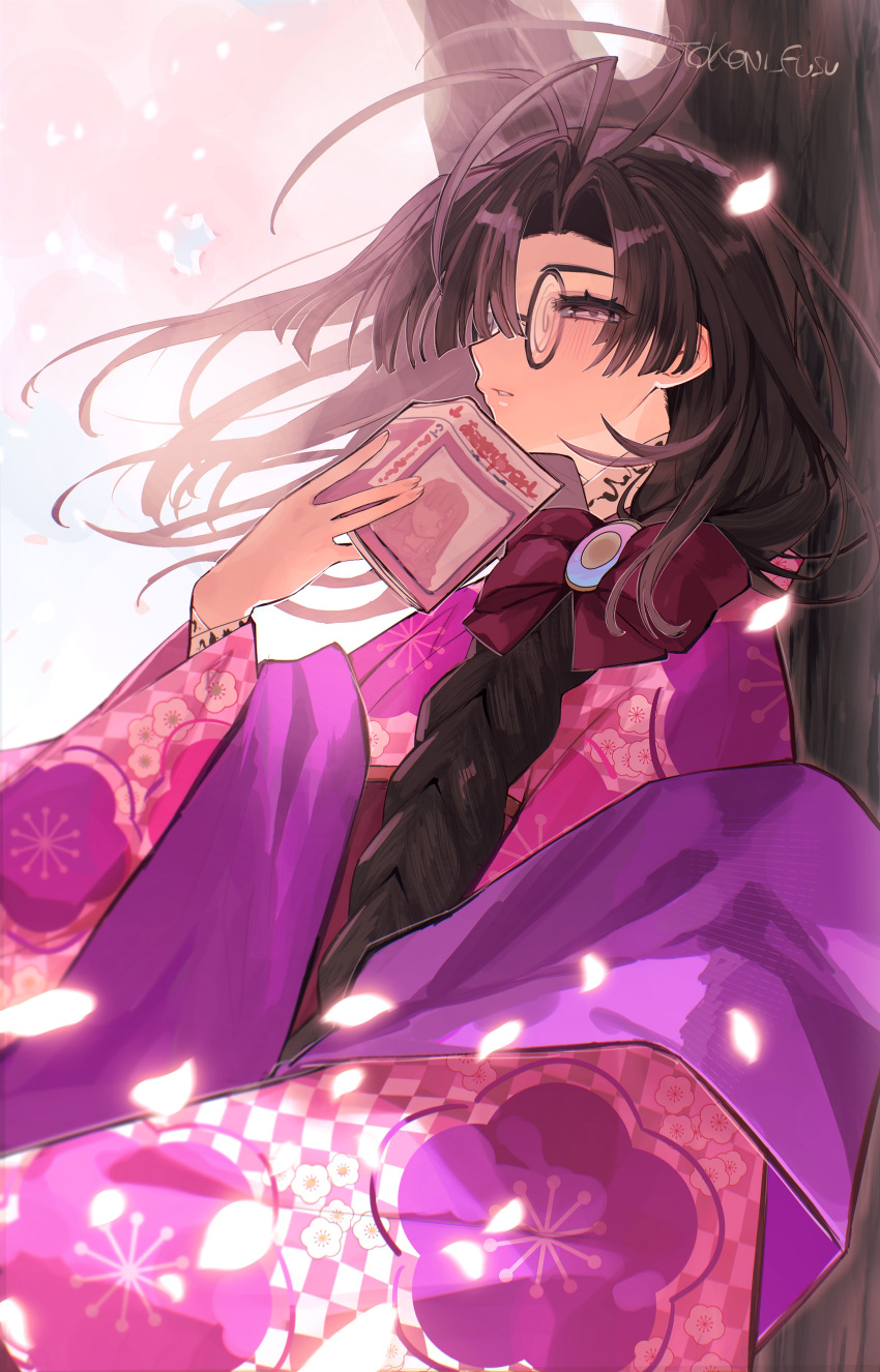 Safebooru - 1girl absurdres ahoge artist name braid brown hair cherry ...