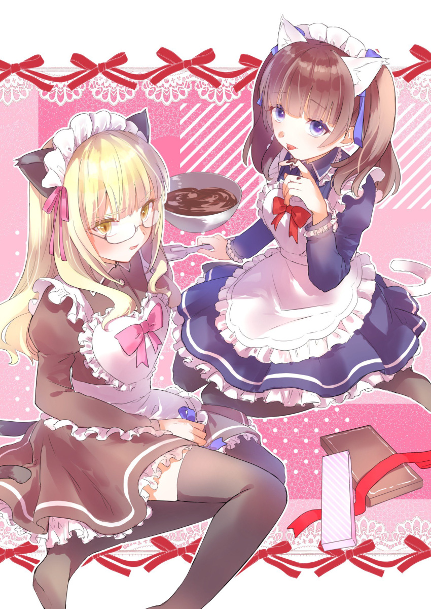 Safebooru - 2girls absurdres alternate costume animal ears apron black thighhighs blonde hair ...