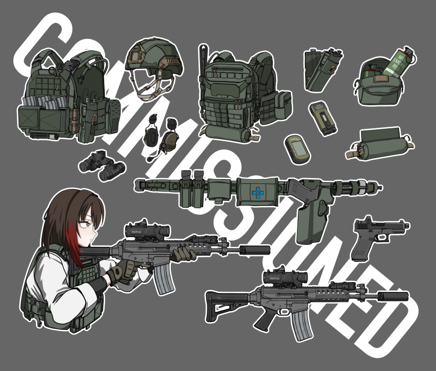 Safebooru - 1girl absurdres aiming ammunition pouch ar-15 assault rifle backpack bag battle ...