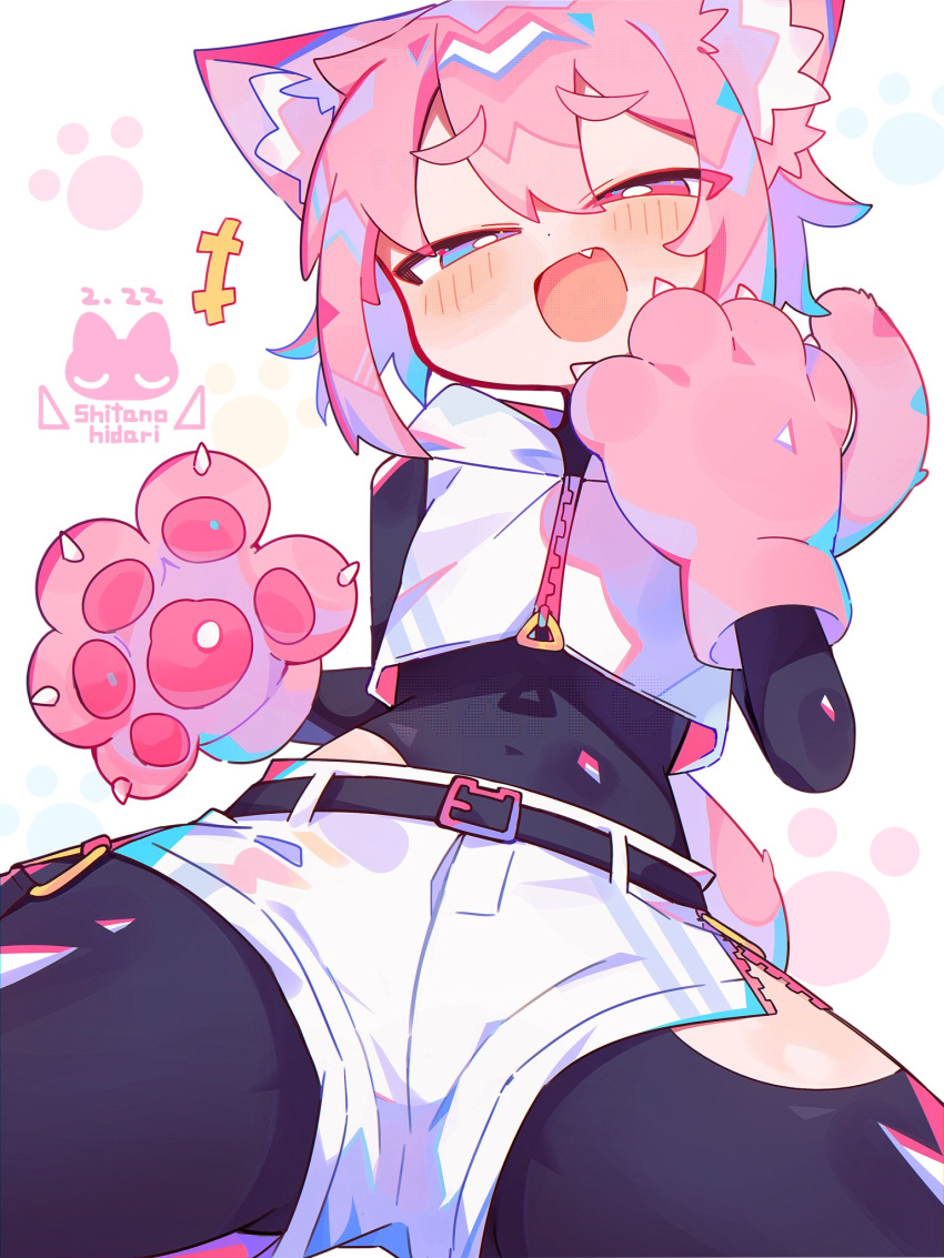 Safebooru - 1boy animal ears animal hands artist logo belt blue eyes blush cat boy cat ears ...