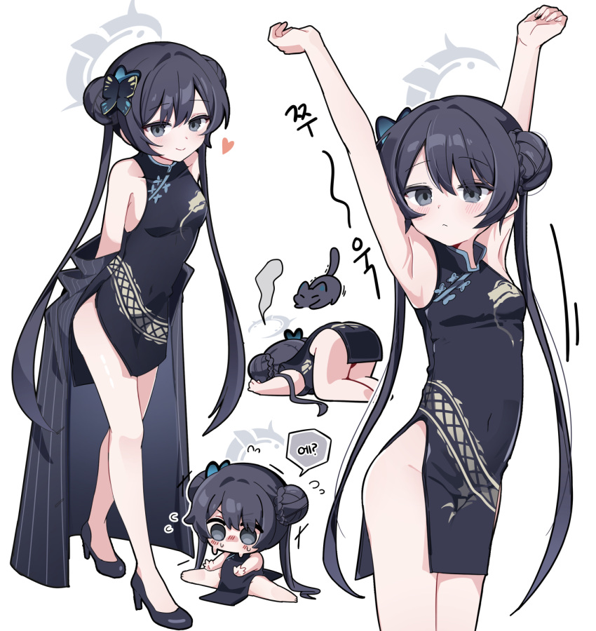 Safebooru - 1girl arm behind back blue archive butterfly hair ornament chibi china dress chinese ...