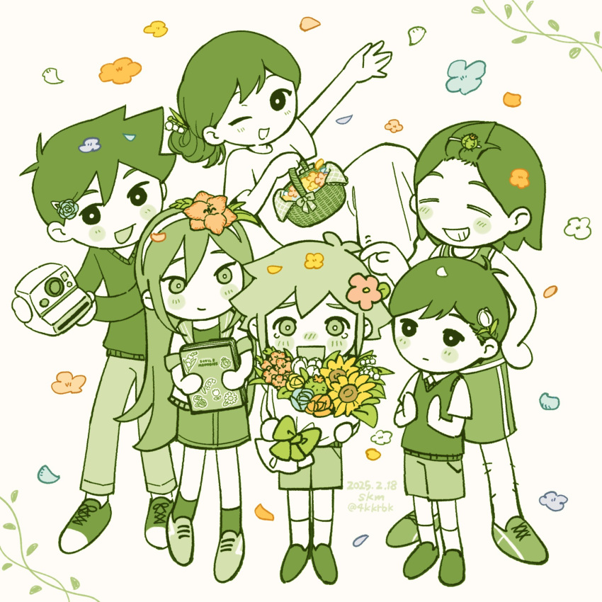 Safebooru - 2girls 4boys 4kkrbk alternate hairstyle antenna hair aubrey ...