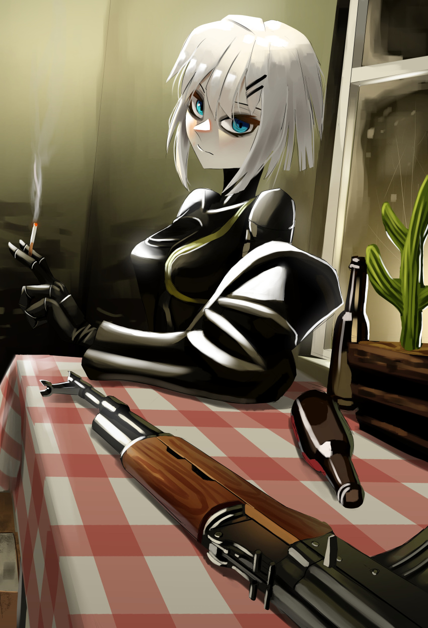 Safebooru - 1girl absurdres bags under eyes black bodysuit blue eyes bodysuit bodysuit under ...