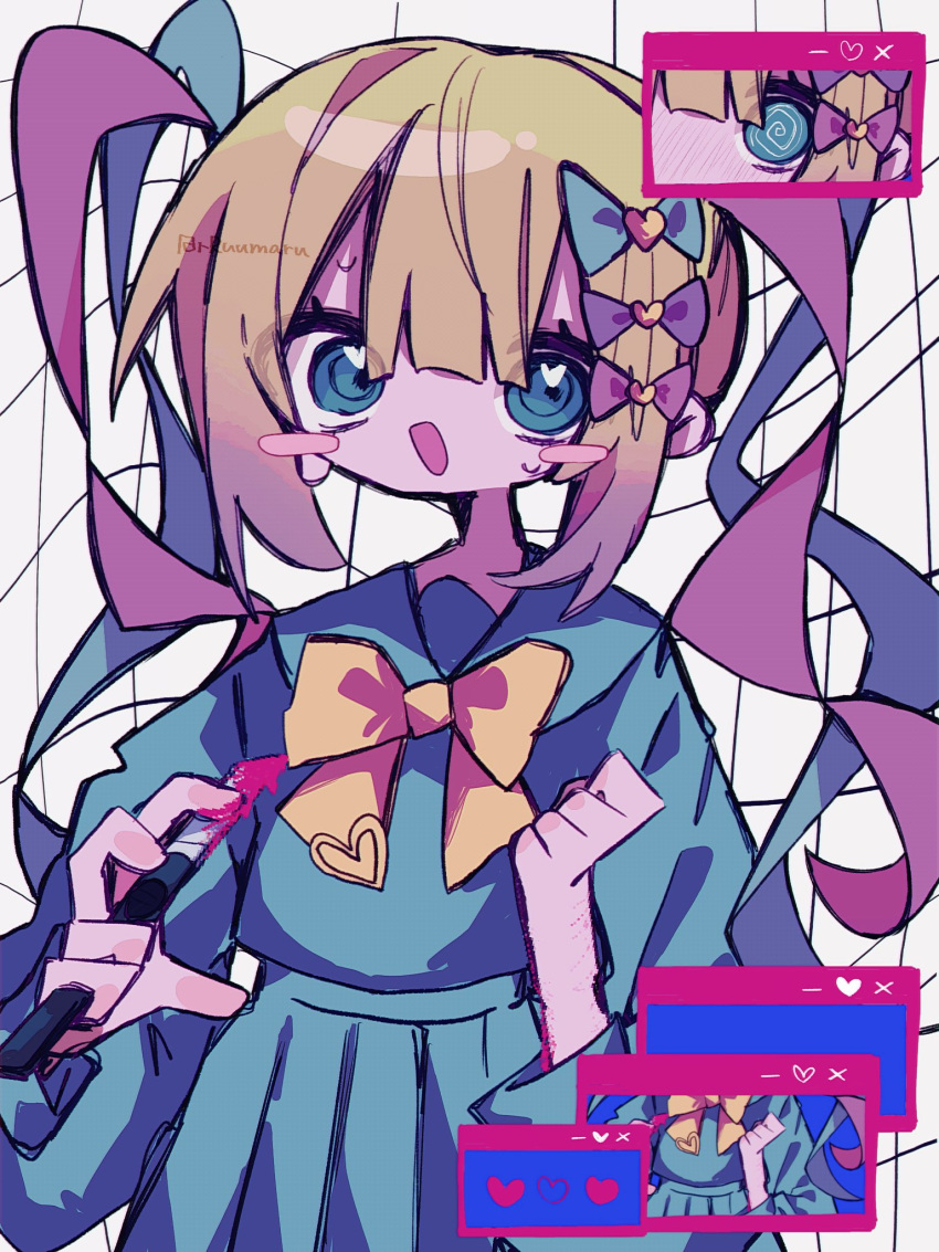 Safebooru - 1girl @ @ blonde hair blue bow blue eyes blue hair bow ...