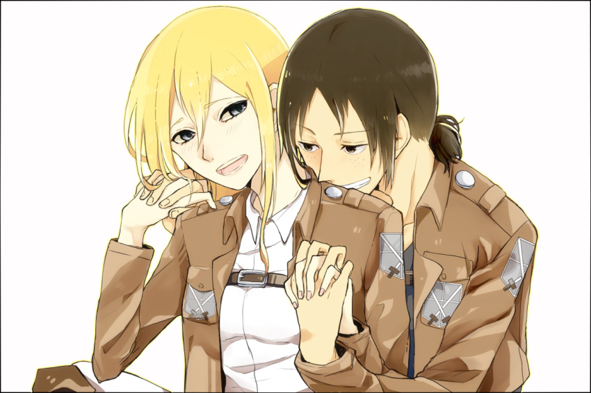 Safebooru - 2girls black hair blonde hair christa renz holding hands interlocked fingers ...