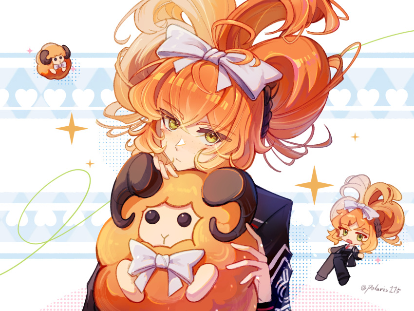 Safebooru - 1girl black jacket black pants bow chibi chibi inset cinnamiku hairstyle dajie de ...