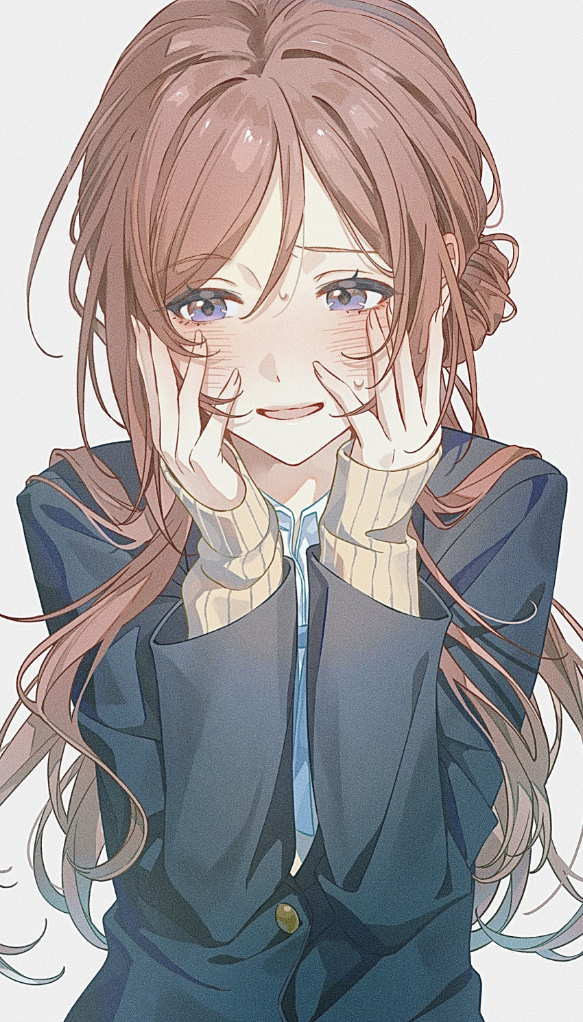 Safebooru - 1girl absurdres averting eyes black jacket blazer blue eyes blue ribbon blush brown ...